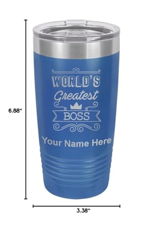 LaserGram 20oz Vacuum Insulated Tumbler Mug, World's Greatest Boss, Personalized Engraving Included (Dark Blue)