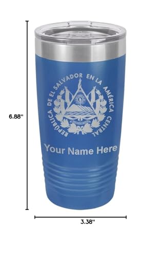 LaserGram 20oz Vacuum Insulated Tumbler Mug, Flag of El Salvador, Personalized Engraving Included (Dark Blue)