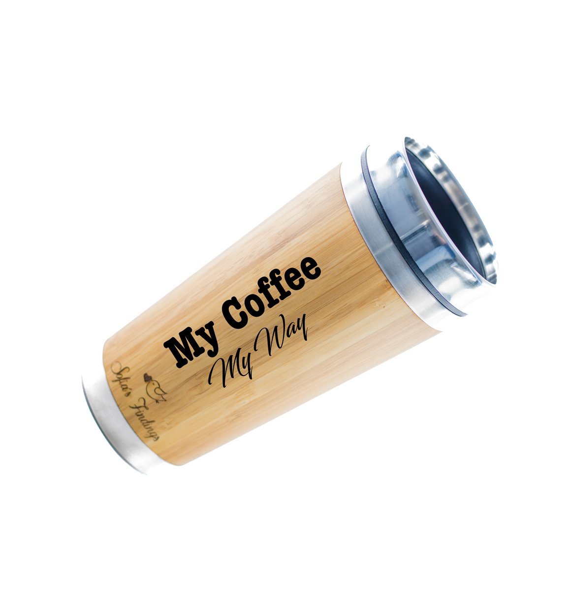 Personalized Coffee Tumbler | Bamboo Travel Coffee Mug - Stainless Steel