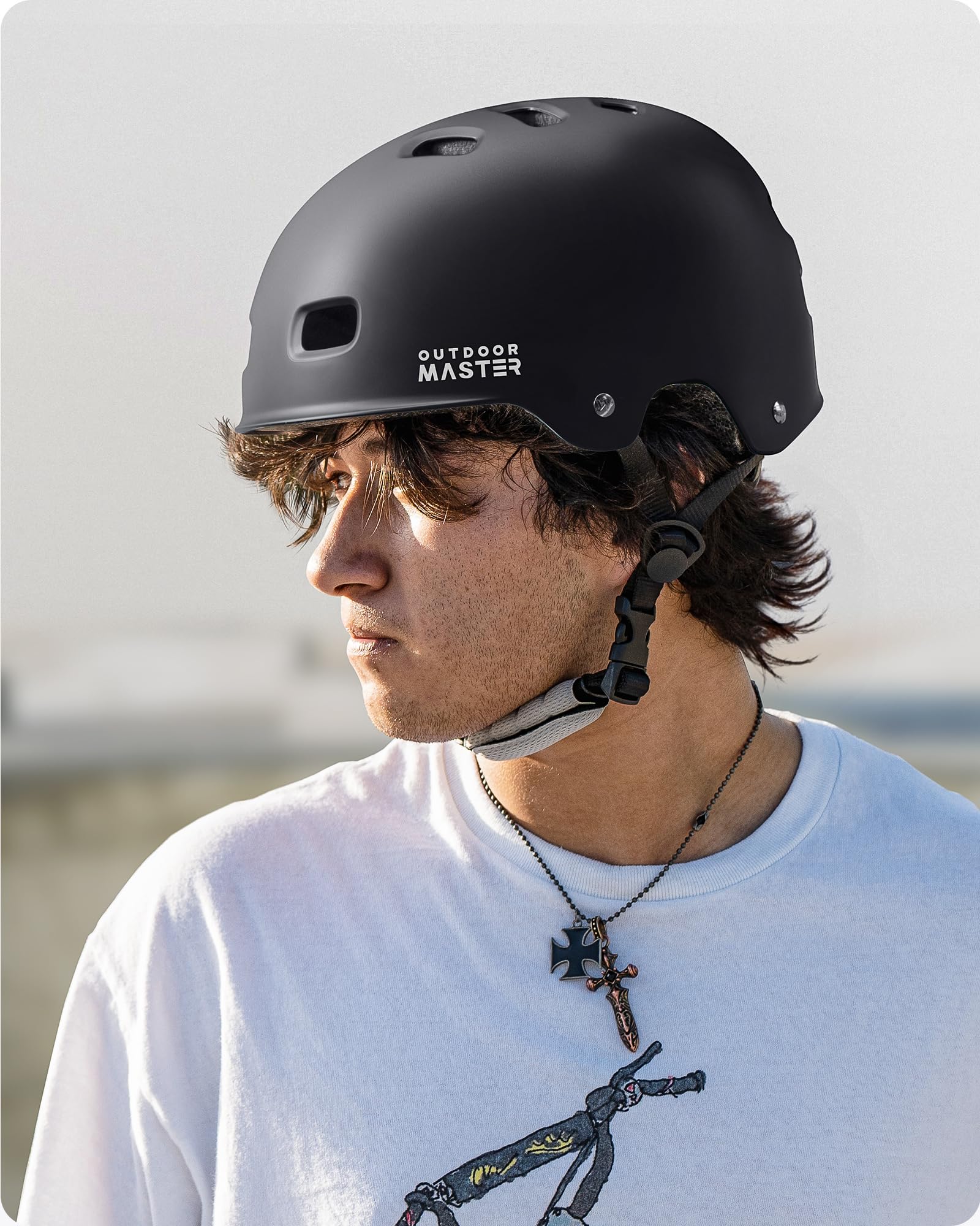 OutdoorMaster Skateboard Cycling Helmet - Two Removable Liners Ventilation Multi-Sport Scooter Roller Skate Inline Skating Rollerblading for Kids, Youth & Adults - L - Black