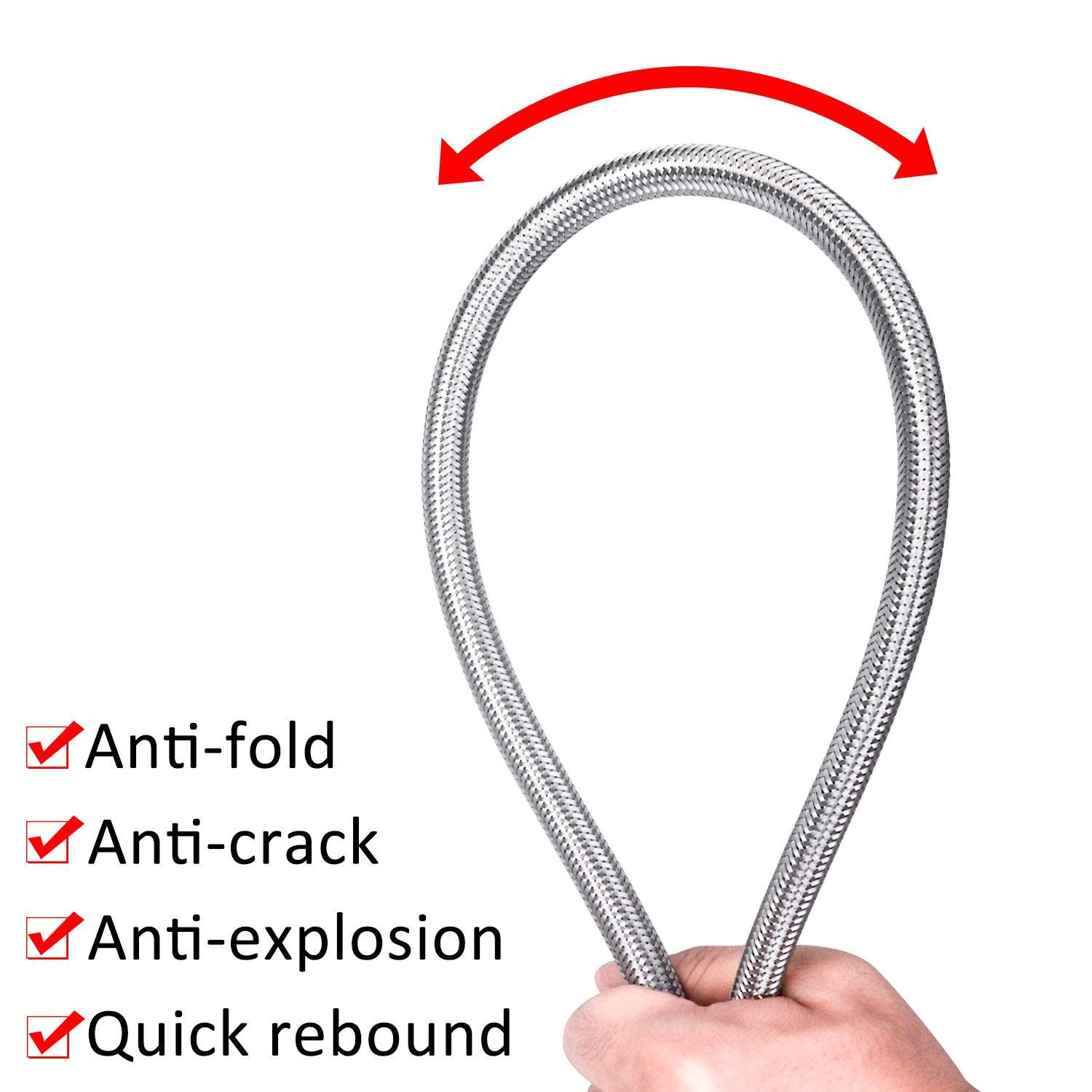 Vataler Faucet Line Connector Braided 304 Stainless Steel Supply Hose 1/2" I.P. Female Thread to 1/2" I.P. Female Straight Thread Faucet Hose Replacement (One Pair)