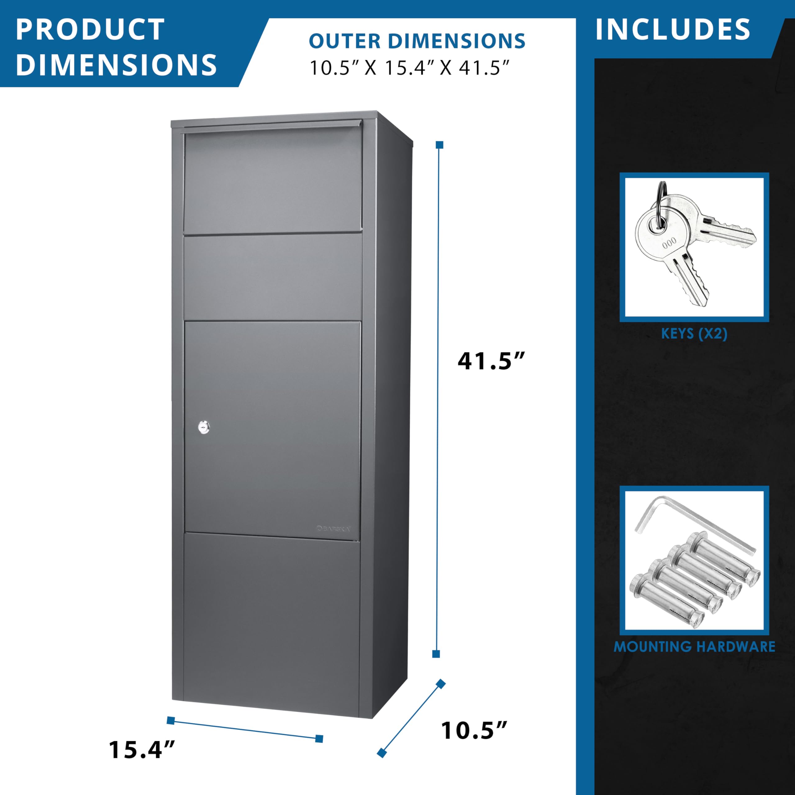 Barska Large Package Delivery Parcel Mail Steel Drop Box for Porch with Tamper-Resistant Drop Slot & Key Lock