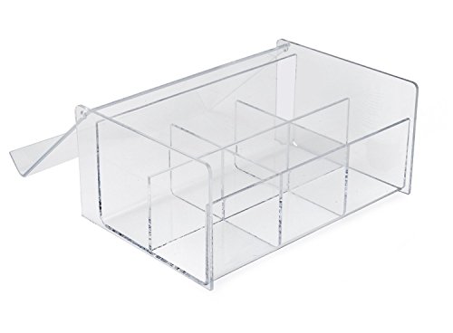 Stock Your Home Acrylic 6 Section Tea Bag Box (Clear) (8.5"L x 5.5"W x 3.5"H)