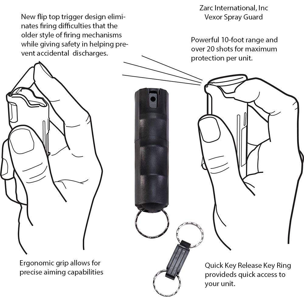 VEXOR Pepper Spray Gel—Police Strength—Flip-Top & Finger Grip—Quick Release Key Ring—20+ Shots—10-12 Ft. Range (2 Pack)