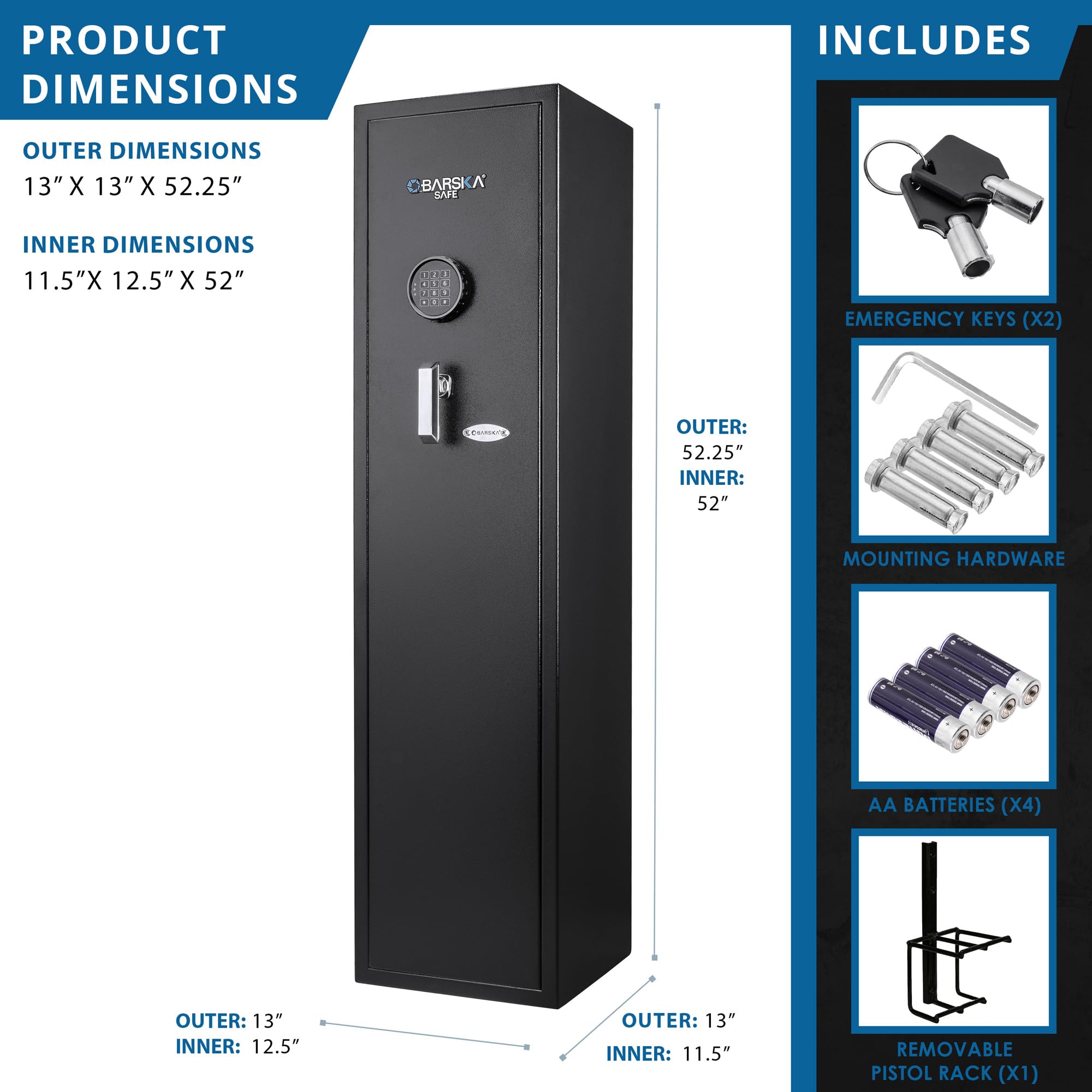 BARSKA AX13100 4.33 Cubic Foot Keypad Rifle Safe, One Size, Black