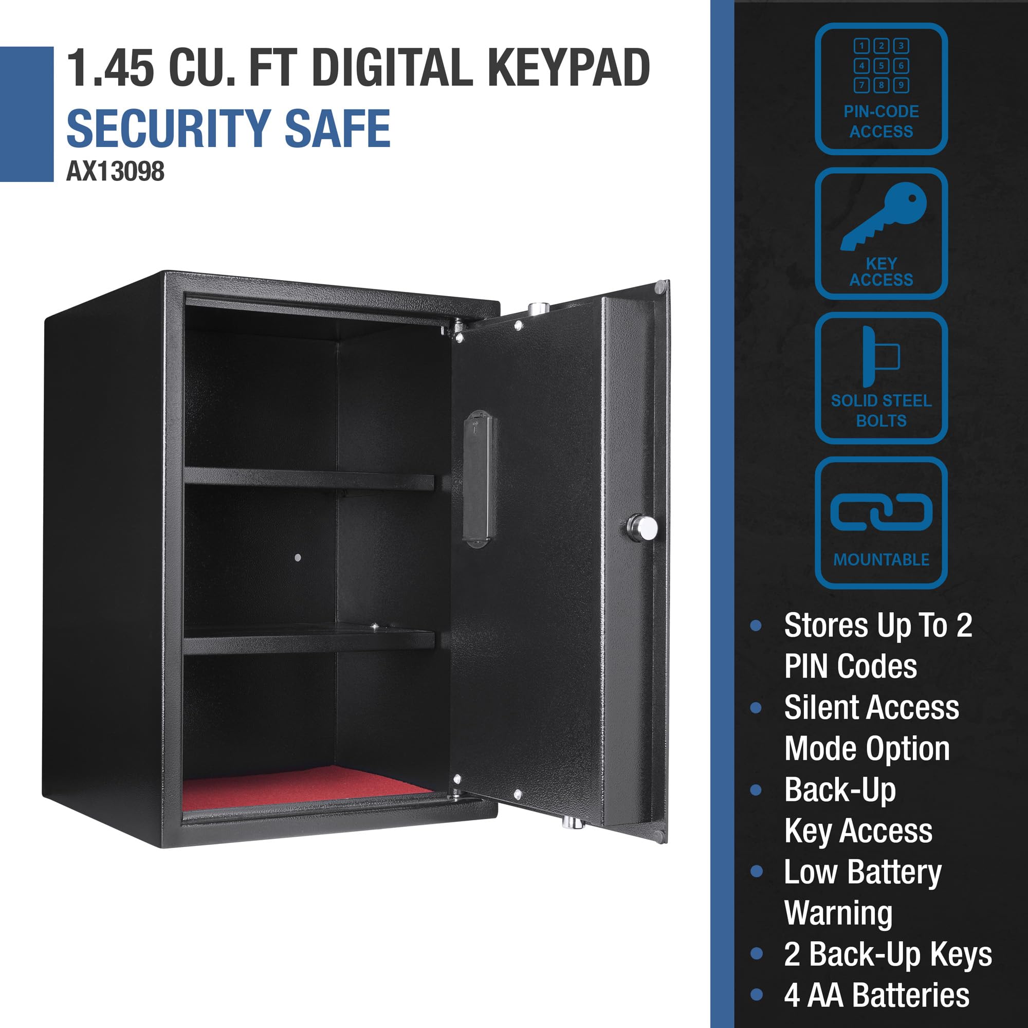 Barska Digital Keypad Home & Office Steel Security Safe Lock Box with Deadbolts - 1.45 Cu Ft Deluxe