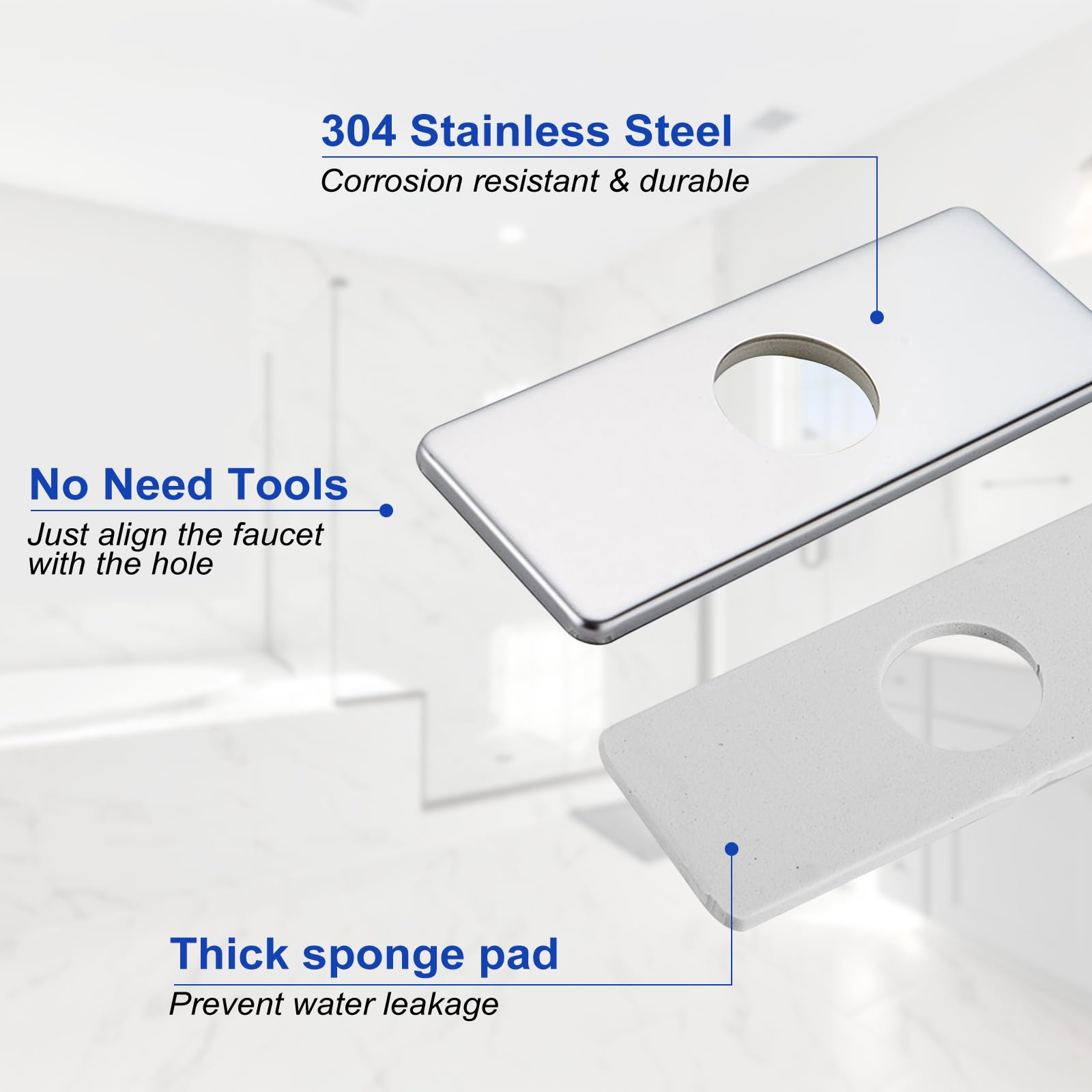 Greenspring 6 Inch Chrome Sink Hole Cover, 4" Hole Cover Deck Plate, Bathroom Faucet Deck Plate, Stainless Steel Square Escutcheon for Bathroom or Kitchen Single Hole Vanity Sink Faucet
