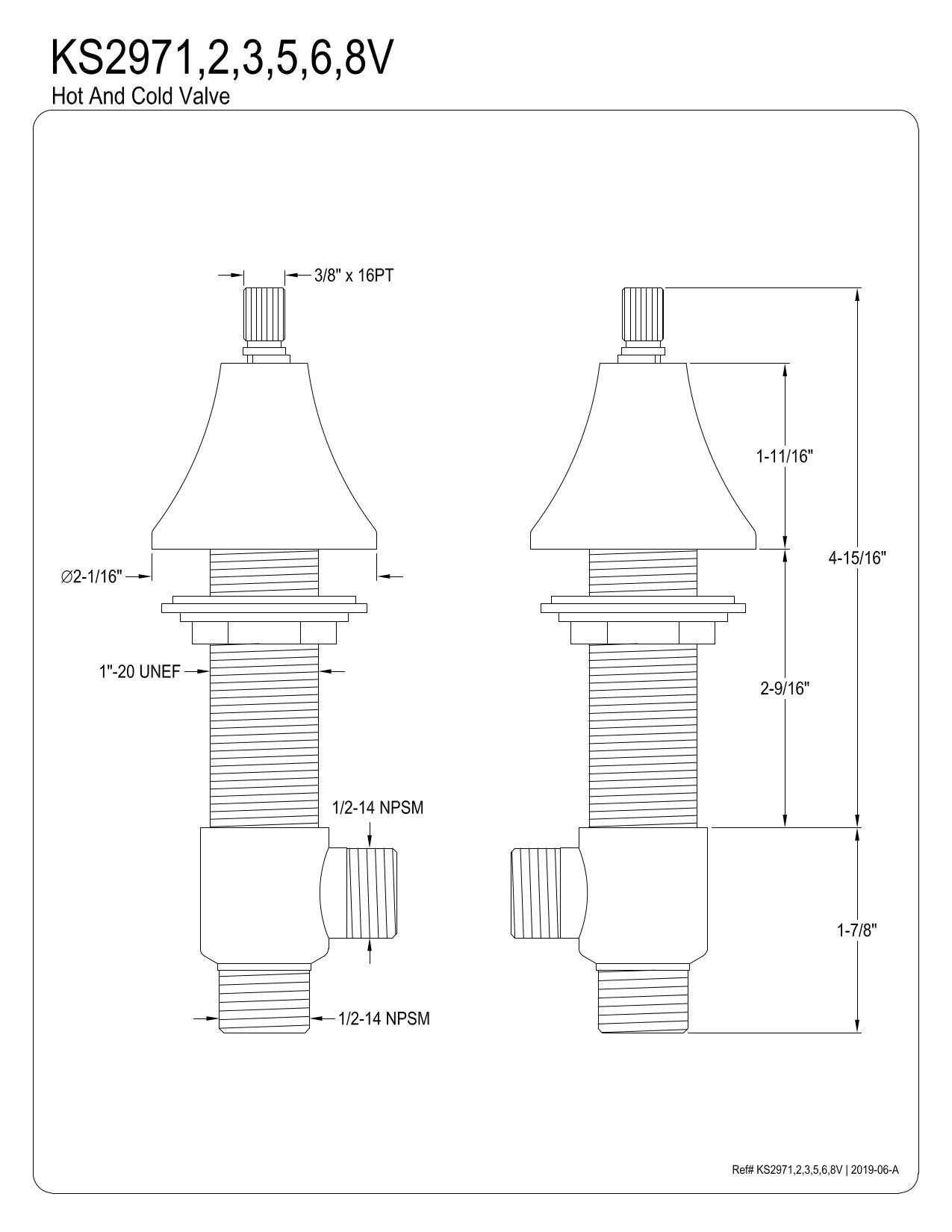 Kingston Brass KS2971V Hot and Cold Valve Included Handle Base Nut Washer, Polished Chrome, 4-15/16" Length