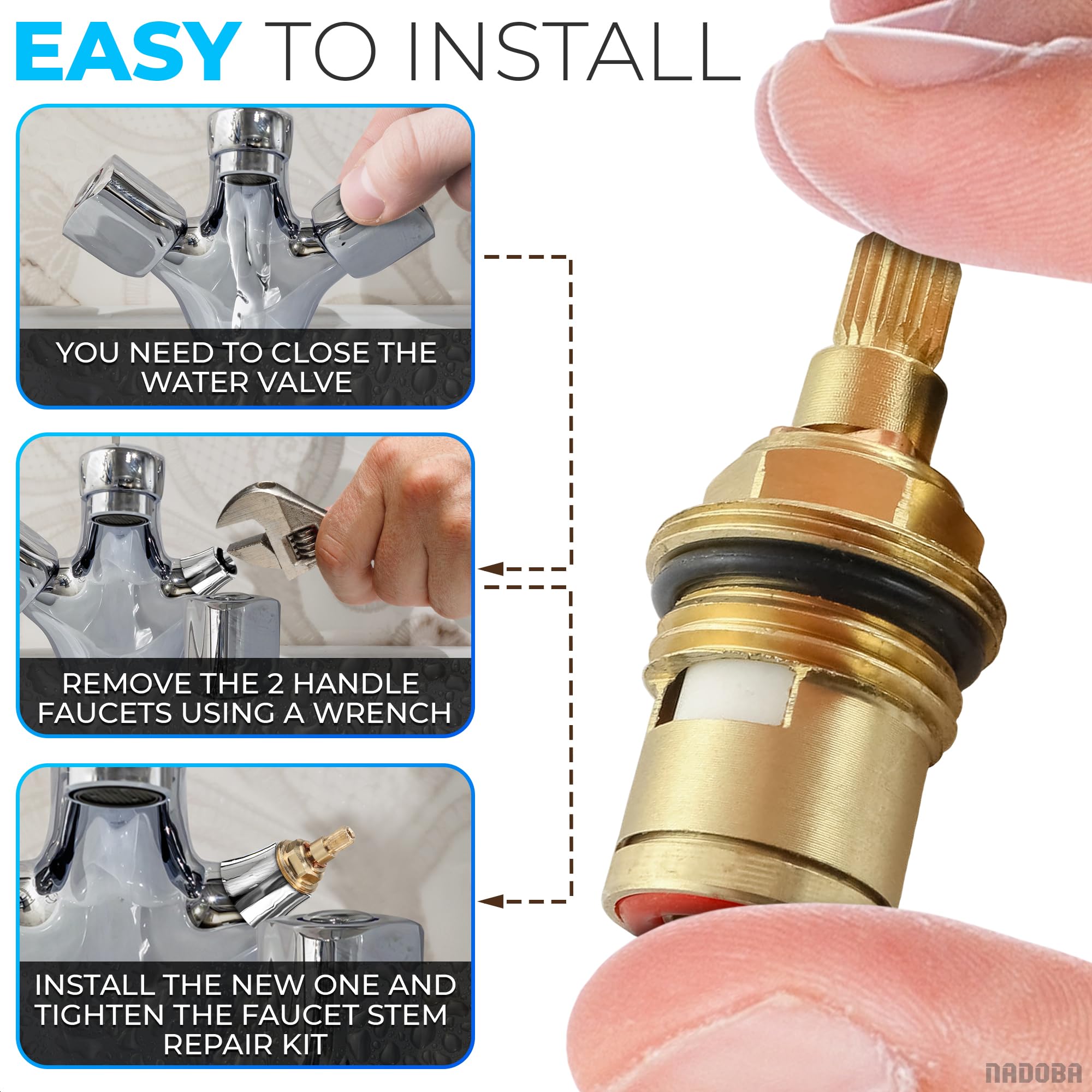 Brass Bathroom Sink Faucet Valve Stem - 2Pcs Hot and Cold Ceramic Disc Stem Quarter Turn 1/2,50mm x 10mm Spline Length 20 Teeth Bathroom Faucet Cartridge Replacement - Bathroom Faucet Stem Replacement