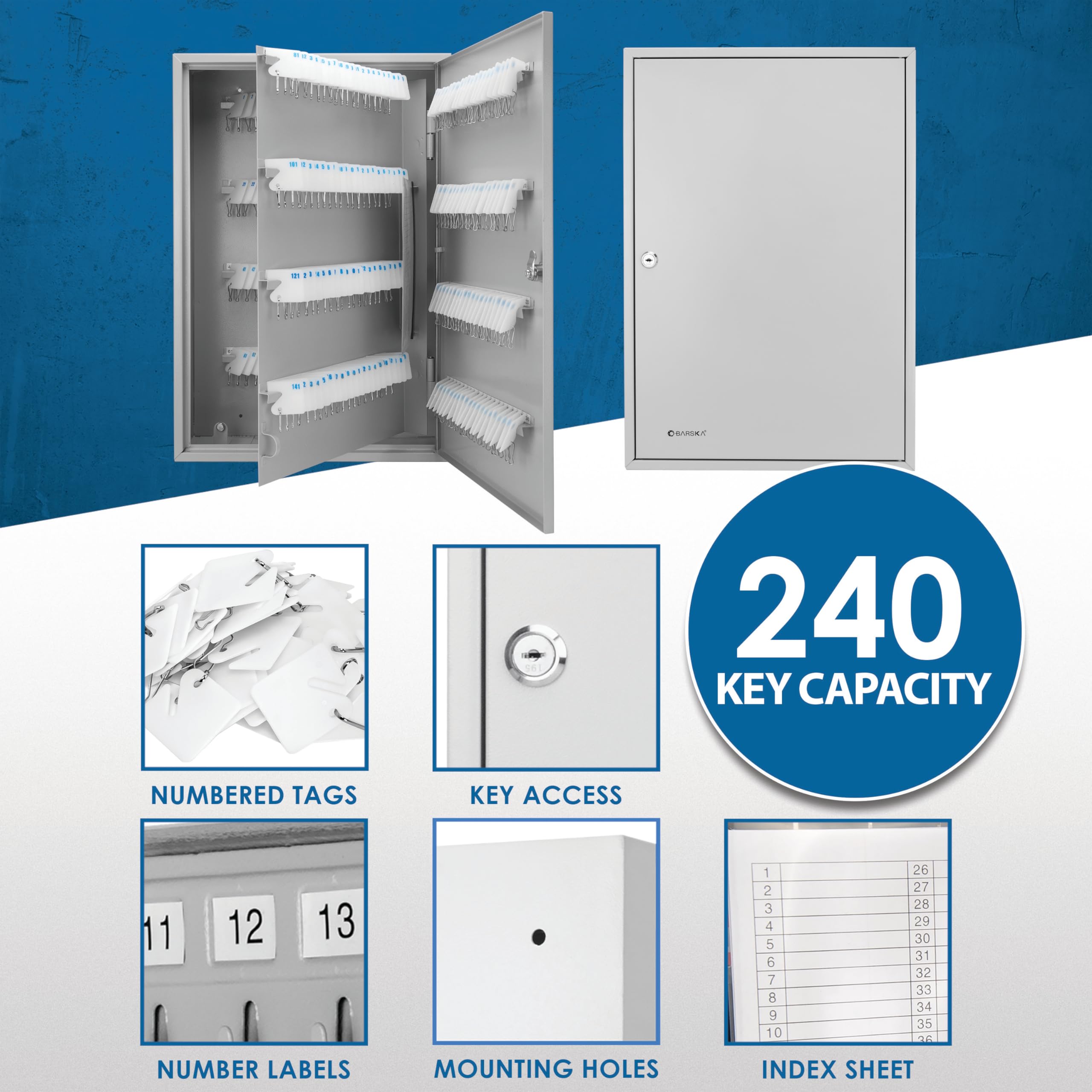 BARSKA Large Key Cabinet with Key Lock (240 Position Key Cabinet)