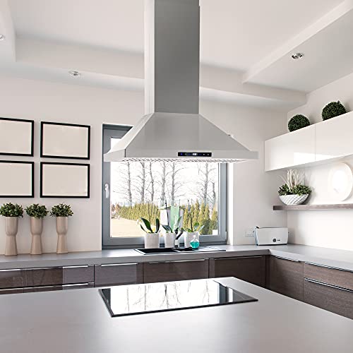 COSMO COS-63ISS75 30 in. Lumin Collection 380 CFM Ducted Island Range Hood, Soft Touch Controls, LED Lights, Stainless Steel
