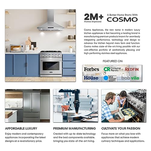 COSMO COS-63ISS75 30 in. Lumin Collection 380 CFM Ducted Island Range Hood, Soft Touch Controls, LED Lights, Stainless Steel
