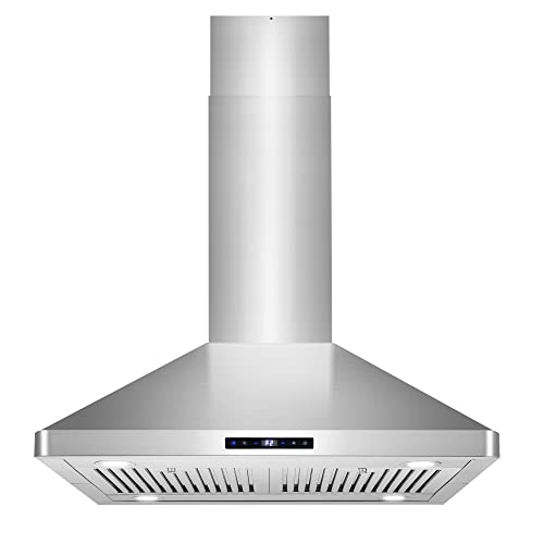 COSMO COS-63ISS75 30 in. Lumin Collection 380 CFM Ducted Island Range Hood, Soft Touch Controls, LED Lights, Stainless Steel