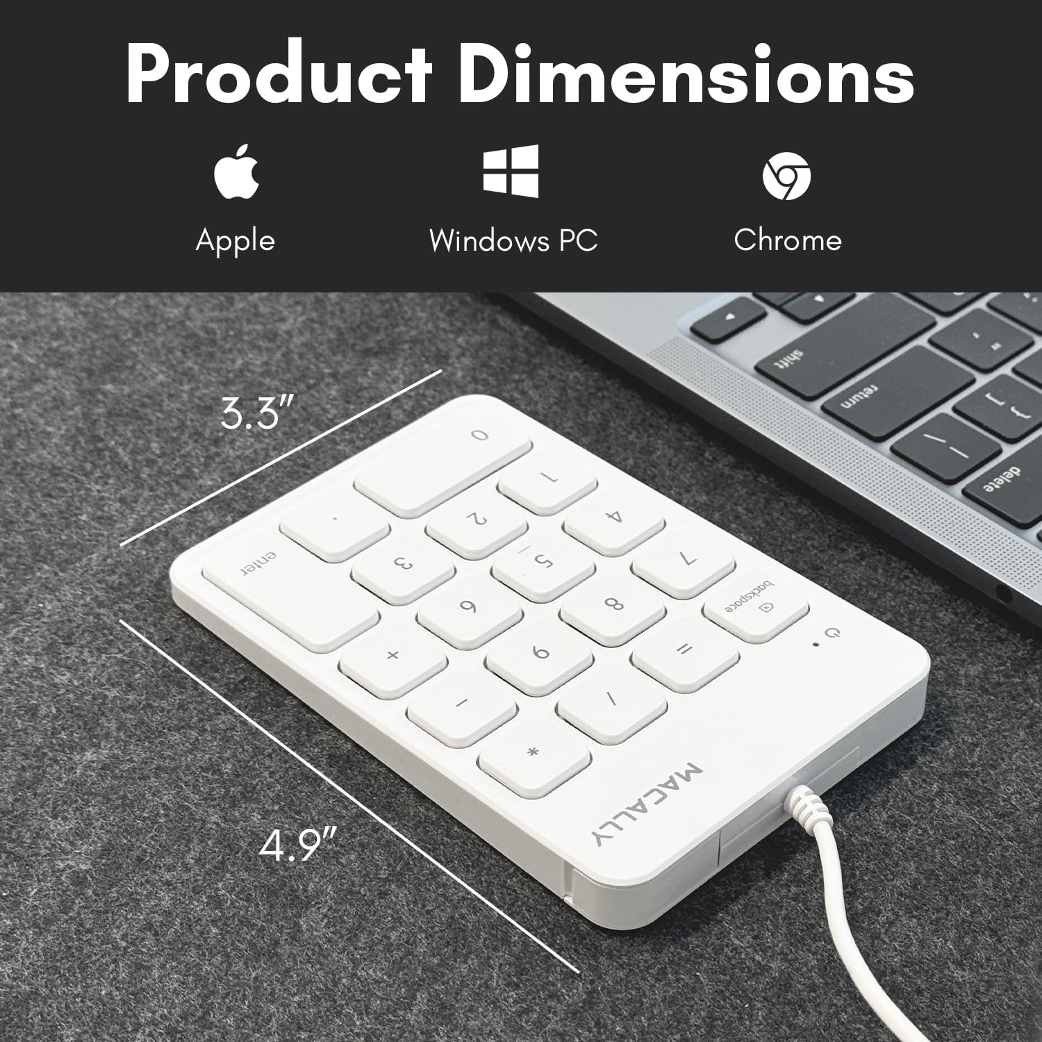 Macally USB Numeric Keypad | Wired Number Pad | External Number Pad for Laptop Computer Desk PC Mac (Perfect for Data Entry) 10 Key USB Keypad