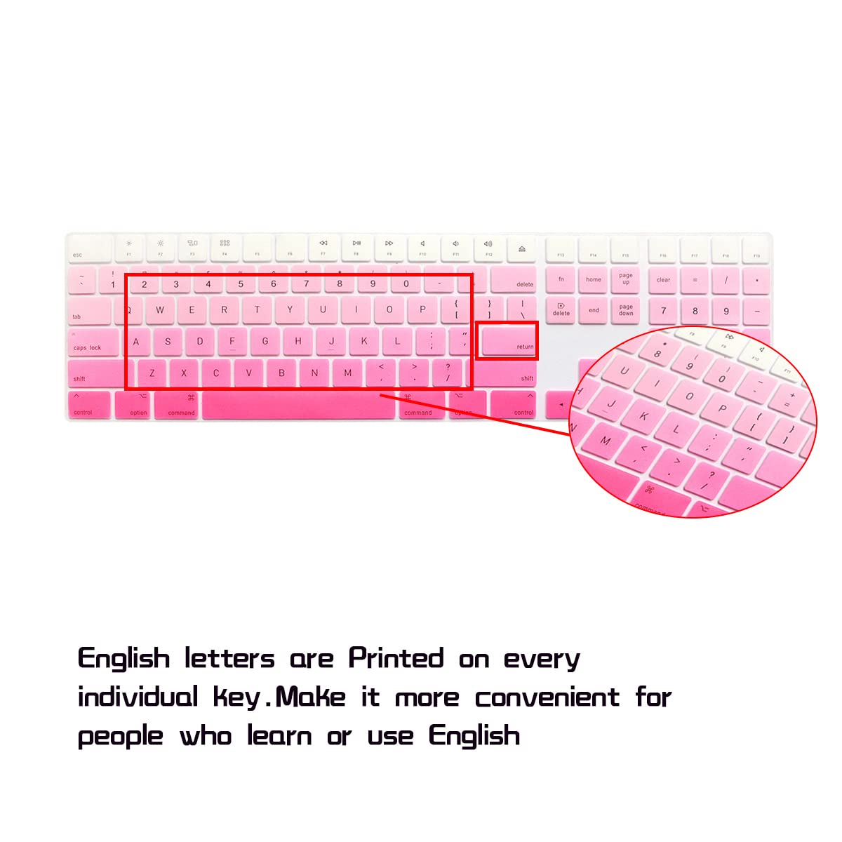 HRH Ombre Pink Silicone Keyboard Cover Keypad Skin for Magic Keyboard with Numeric Keypad A1843 MQ052LL/A Released in 2017 (US Layout)