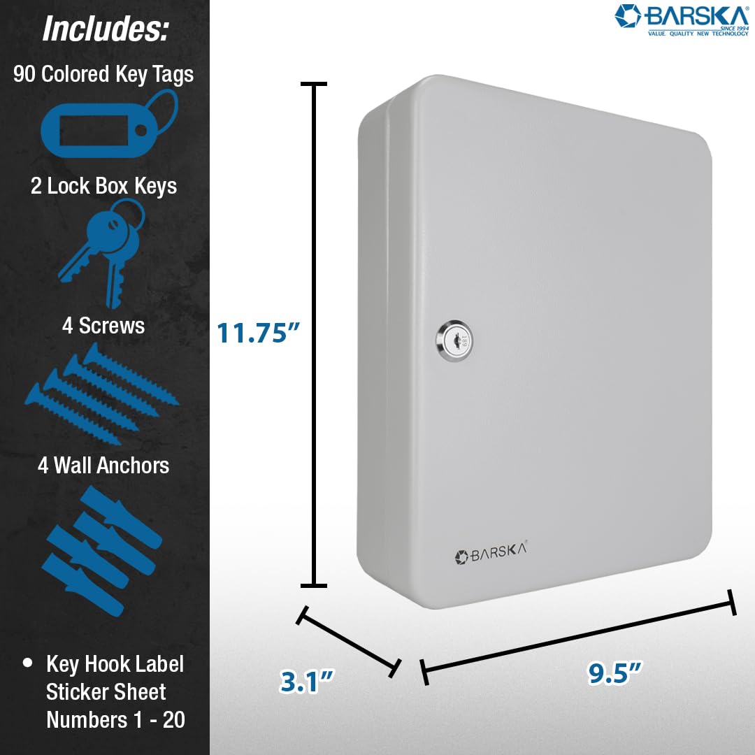 Barska CB13234 Key Lock 90 Position Key Cabinet Lock Box Grey ,9.5" x 3.1" x 11.75"
