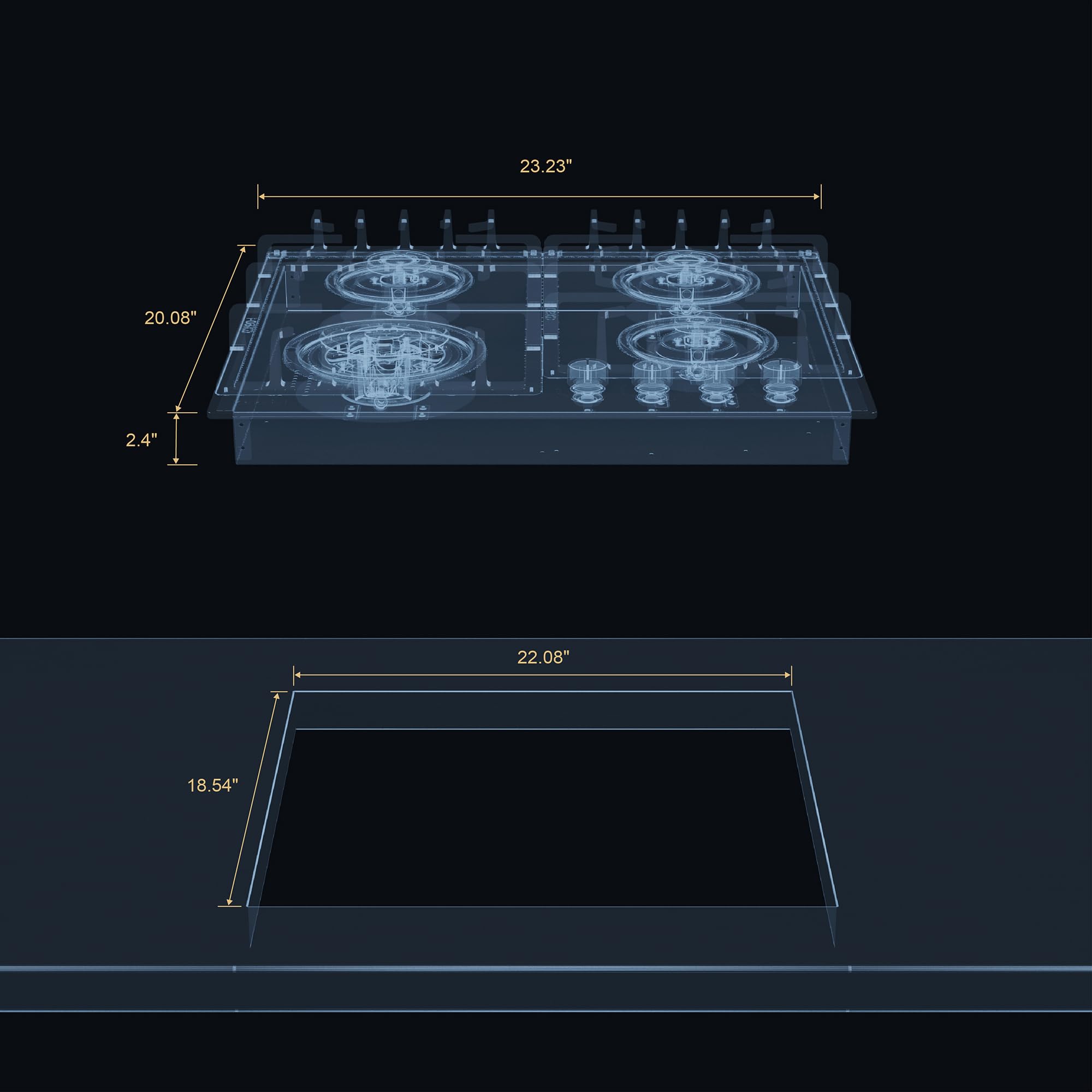 Empava 24 in. Gas Stove Cooktop with 4 Sealed Burners-Heavy Duty Continuous Grates-NG/LPG Convertible-Black Tempered Glass Surface, 24 Inch