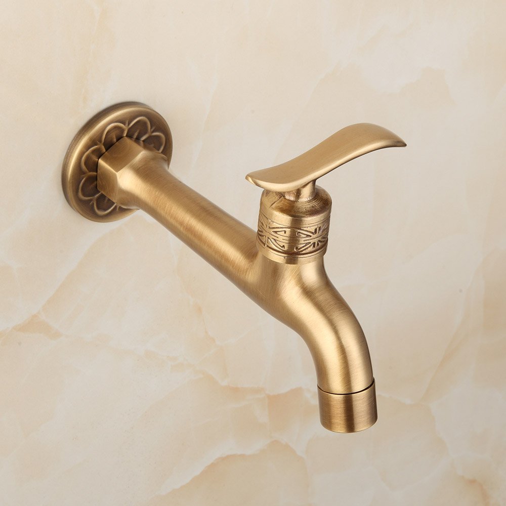 TOLIWEL Antique Brass Outdoor Garden Faucet Bathroom Wall Mount Decorative Water Hose Single Cold Tap G 1/2 inch Connection Spigot