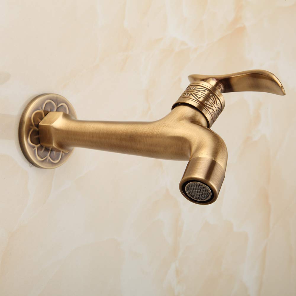 TOLIWEL Antique Brass Outdoor Garden Faucet Bathroom Wall Mount Decorative Water Hose Single Cold Tap G 1/2 inch Connection Spigot