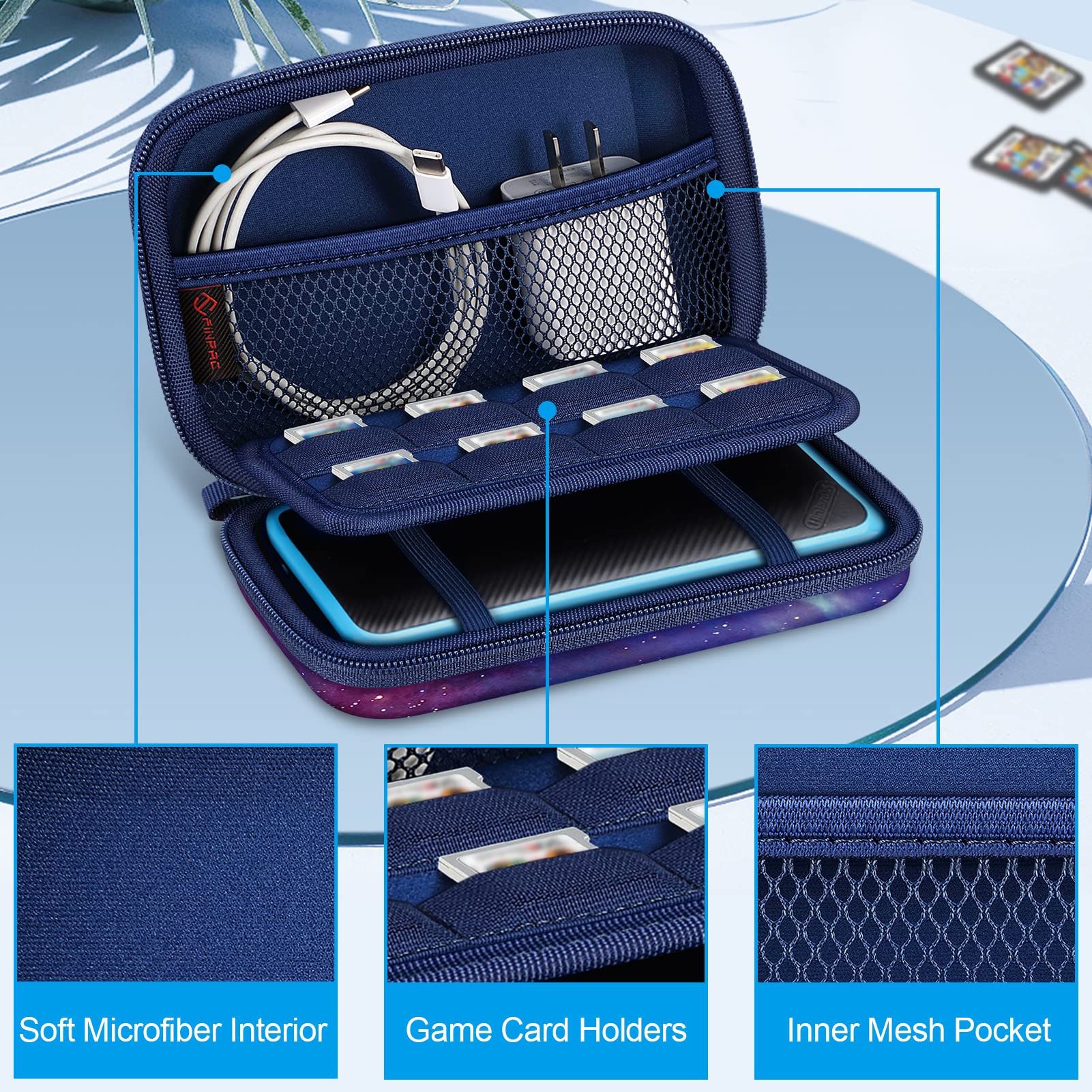Fintie Carrying Case for Nintendo New 3DS XL LL / 2DS XL, Protective Hard Shell Portable Travel Cover Pouch with Game Card Slots & Inner Pocket, Galaxy