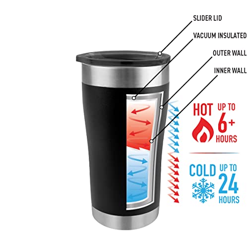 Tempercraft 20 oz Vacuum Insulated Tumbler w/Lid and Laser Engraved Customization Options - Stainless Steel, Double-Walled Travel Mug (Black)