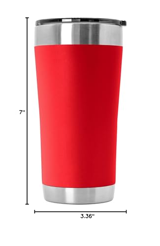 Tempercraft 20 oz Vacuum Insulated Tumbler w/Lid and Laser Engraved Customization Options - Stainless Steel, Double-Walled Travel Mug (Red)