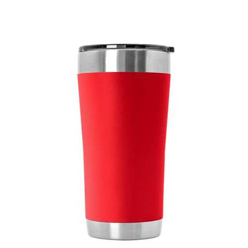 Tempercraft 20 oz Vacuum Insulated Tumbler w/Lid and Laser Engraved Customization Options - Stainless Steel, Double-Walled Travel Mug (Red)