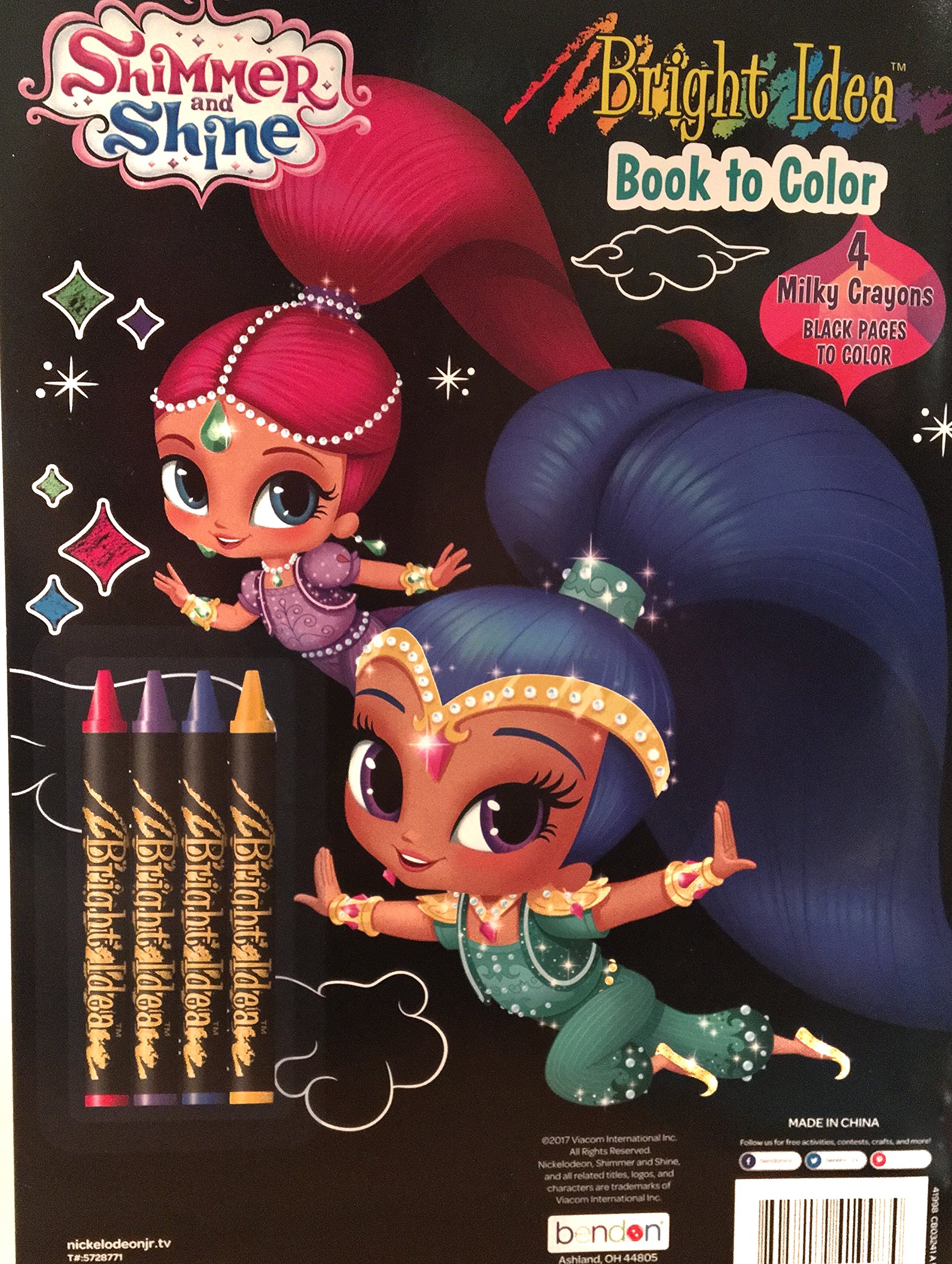 Nickelodeon Shimmer and Shine Bright Idea Book to Color - Includes 4 Milky Crayons (Black Pages to Color)