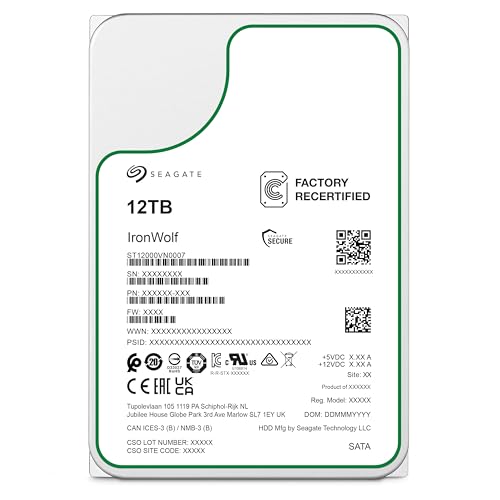 Seagate (Recertified) 12TB IronWolf NAS SATA Hard Drive 6Gb/s 256MB Cache 3.5-Inch Internal Hard Drive for NAS Servers, Personal Cloud Storage (ST12000VN0007)