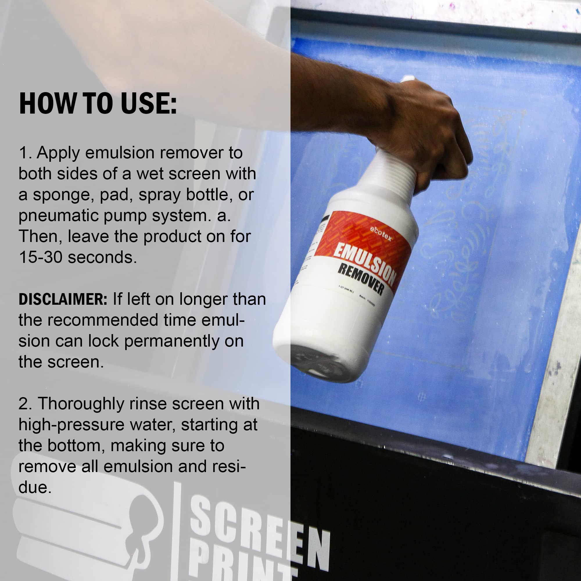 Ecotex® Screen Printing Emulsion Remover (Pint - 16oz.) - Photo Emulsion Cleaner on Screen Printing Screens - Silk Screen Photopolymer Emulsion Stencil Remover - Easy to Use Screen Printing Supplies