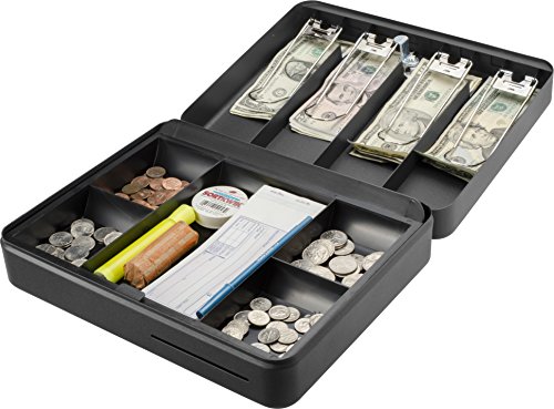 BARSKA CB13052 Key Lock Standard Fold Out Cash Box with 5 Section Tray, 9.5" x 12" x 3.5", Black