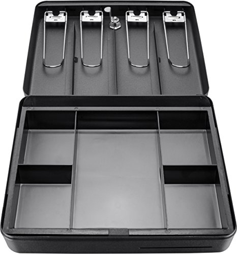 BARSKA CB13052 Key Lock Standard Fold Out Cash Box with 5 Section Tray, 9.5" x 12" x 3.5", Black