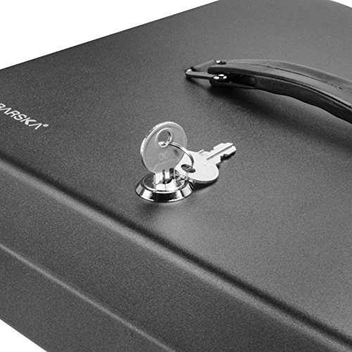 BARSKA CB13052 Key Lock Standard Fold Out Cash Box with 5 Section Tray, 9.5" x 12" x 3.5", Black