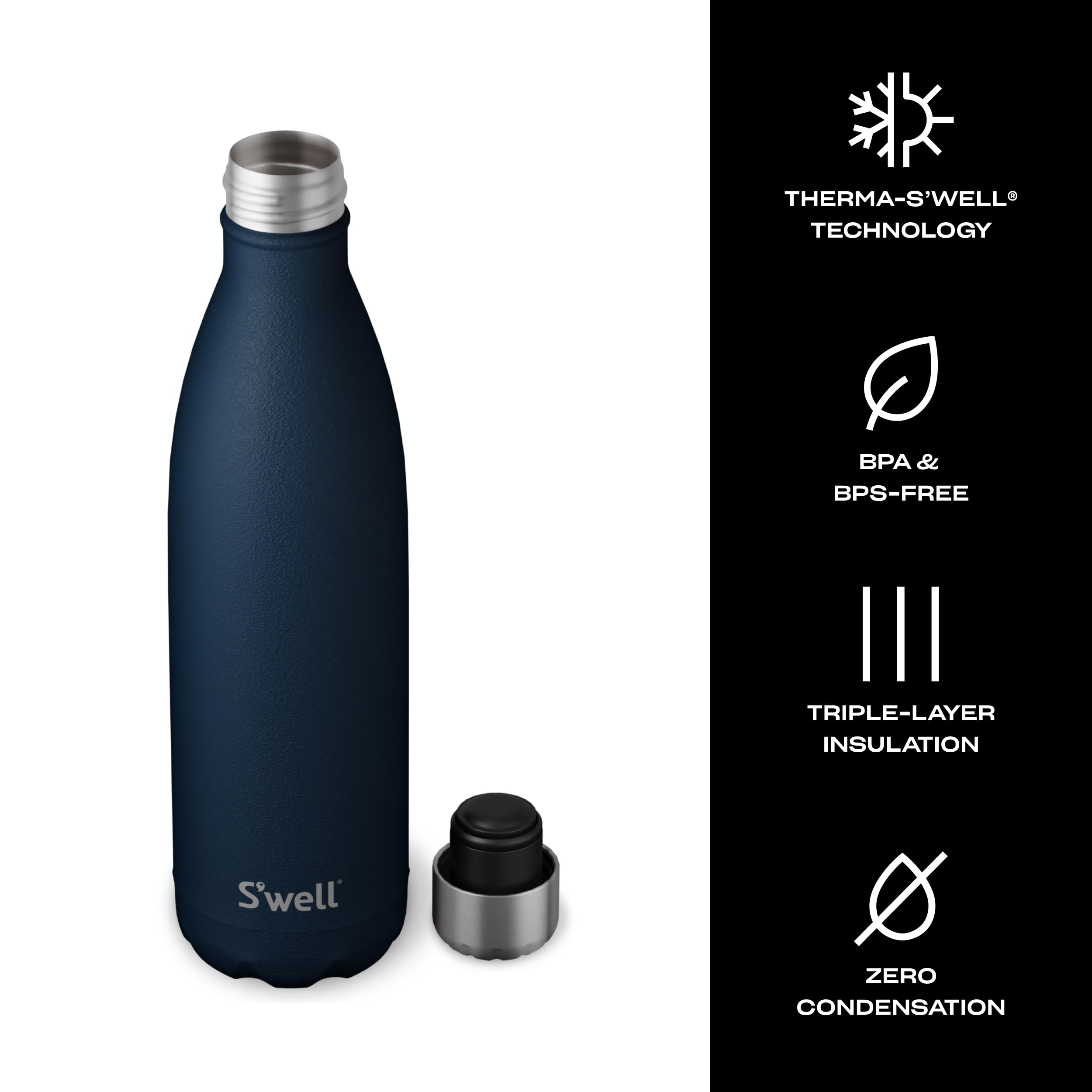 S'well Stainless Steel Water Bottle, 25oz, Azurite, Triple Layered Vacuum Insulated Containers Keeps Drinks Cold for 48 Hours and Hot for 24, BPA Free, Perfect for On the Go