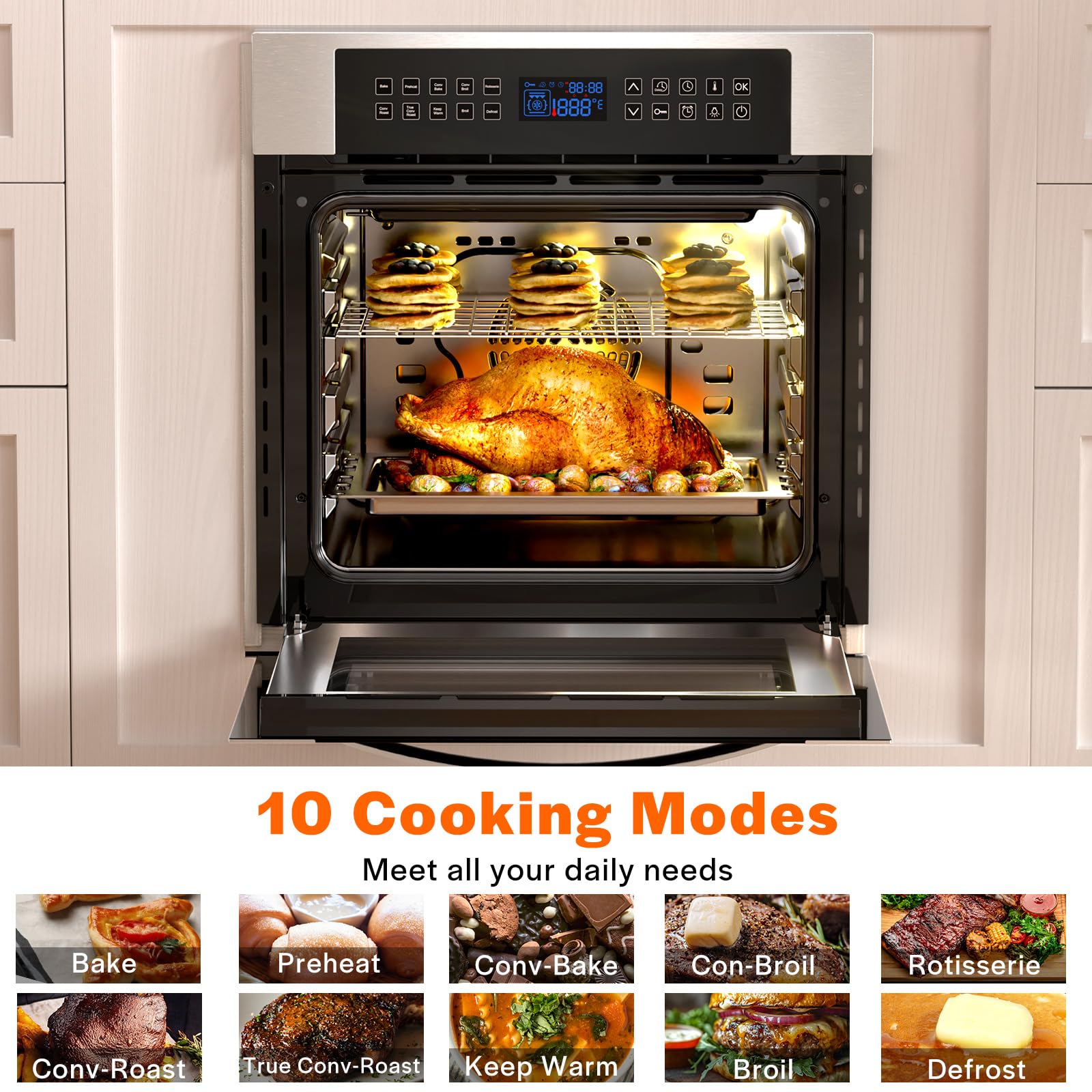 Empava 24" 10 Cooking Functions W/ Rotisserie Electric LED Digital Display Touch Control Built-in Convection Single Wall Oven EMPV-24WOC02