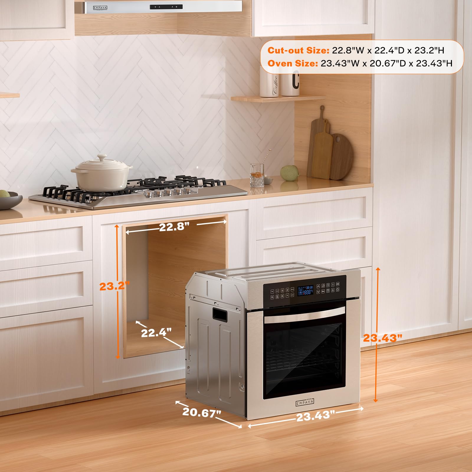 Empava 24" 10 Cooking Functions W/ Rotisserie Electric LED Digital Display Touch Control Built-in Convection Single Wall Oven EMPV-24WOC02