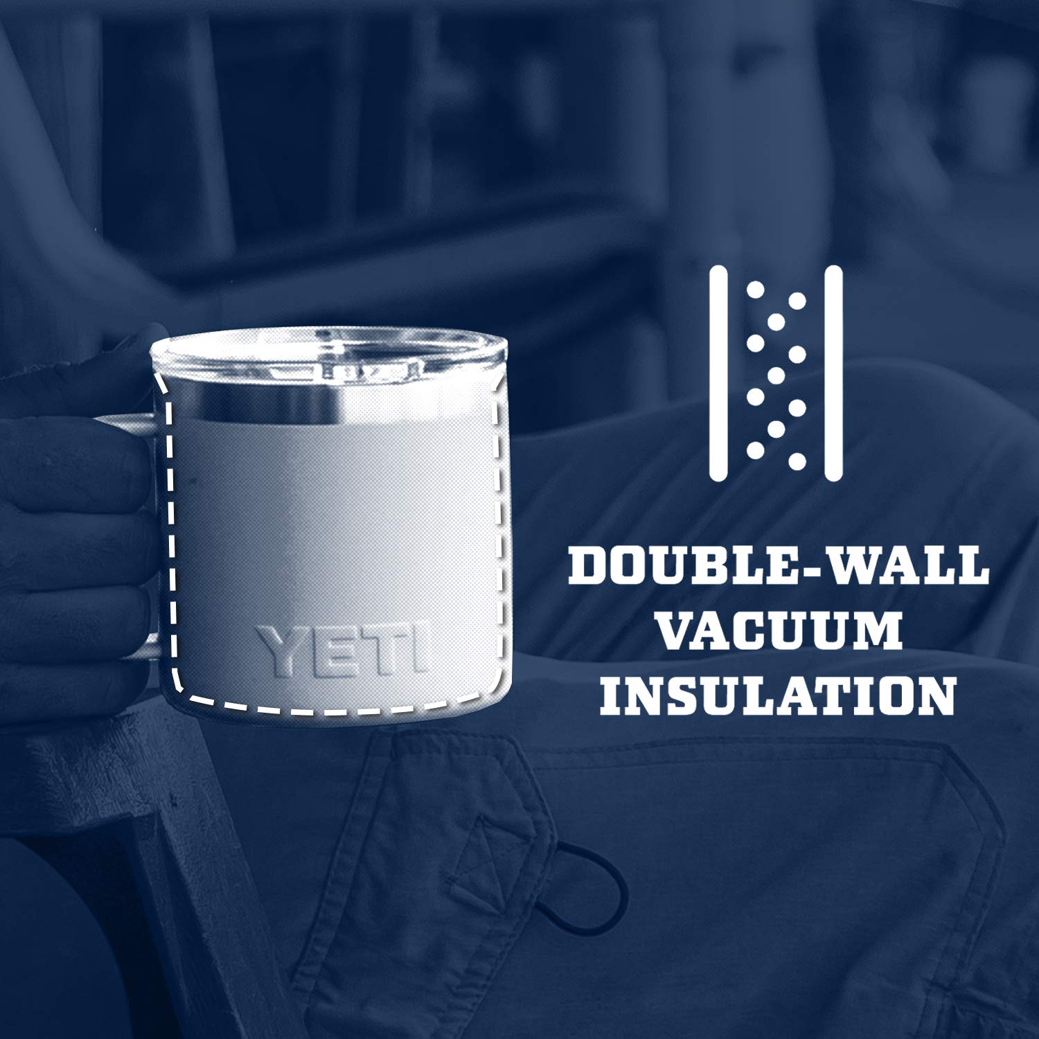 YETI Rambler 14 oz Mug, Stainless Steel, Vacuum Insulated with Standard Lid, Tahoe Blue