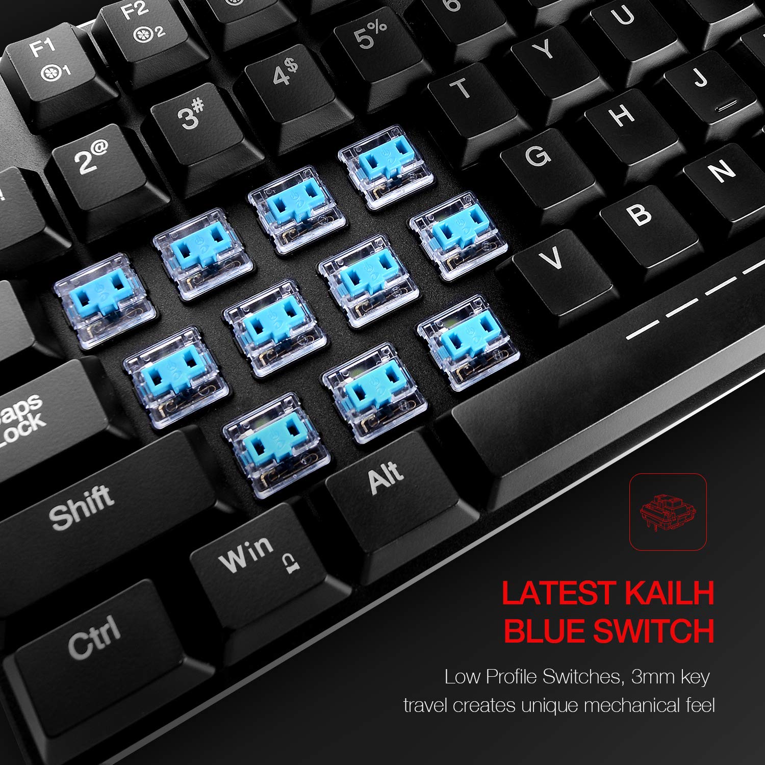 havit Mechanical Keyboard RGB Backlit Wired Gaming Keyboard Extra-Thin & Light, Kailh Latest Low Profile Blue Switches, 104 Keys N-Key Rollover HV-KB395L (Black)