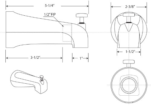 Westbrass E531D-1F-07 5-1/4" Reach Wall Mount Tub Spout with Front Diverter, Satin Nickel