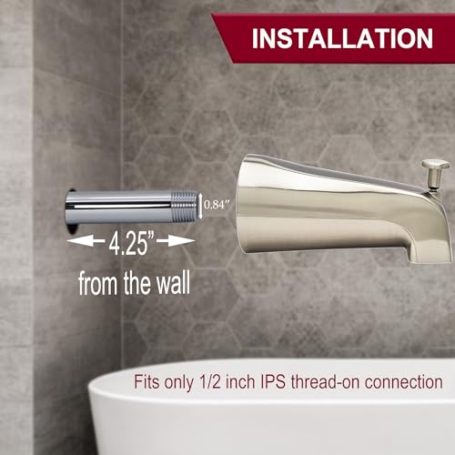Westbrass E531D-1F-07 5-1/4" Reach Wall Mount Tub Spout with Front Diverter, Satin Nickel