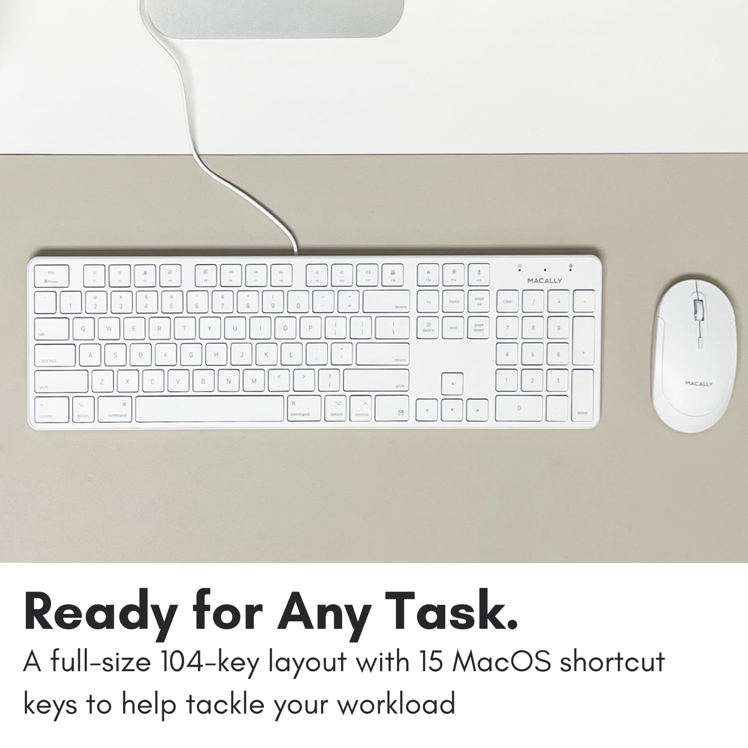 Macally Slim USB Wired Keyboard for Mac and Windows PC - Full Size 104 Key Layout & 16 Shortcut Keys - Scissor Keycaps for Smooth Typing - Mac Wired Keyboard with Numeric Keypad