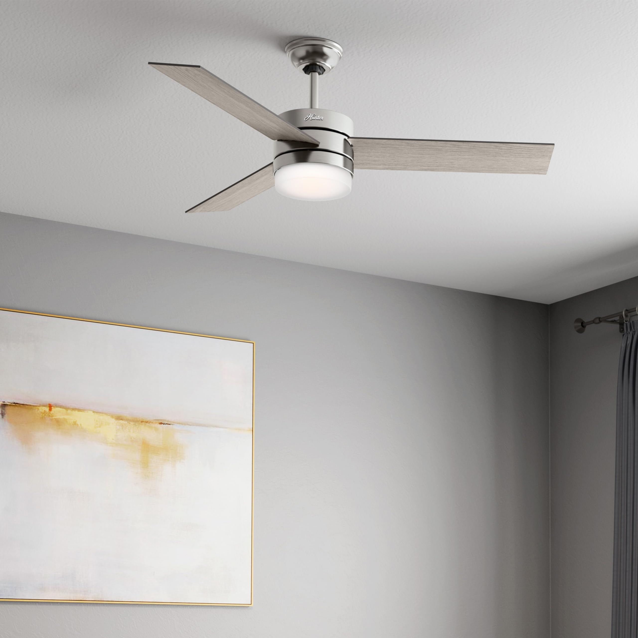 Hunter 54in Contemporary Ceiling Fan with Remote Control in Brushed Nickel (Renewed)