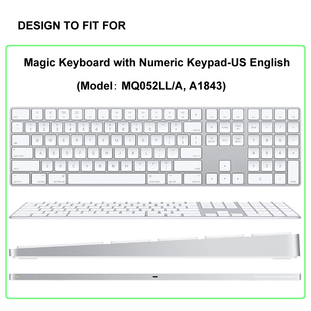 ProElife Ultra Thin Silicone Keyboard Cover Protector for 2019-2017 Apple iMac Magic Keyboard with Numeric Keypad A1843 Full Size Wireless Bluetooth Numeric Keyboard, US Enter (Black)