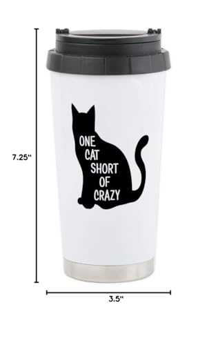 CafePress One Cat Short Of Crazy Travel Mug 20 oz. Insulated Stainless Steel Coffee Tumbler