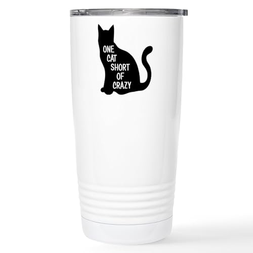 CafePress One Cat Short Of Crazy Travel Mug 20 oz. Insulated Stainless Steel Coffee Tumbler