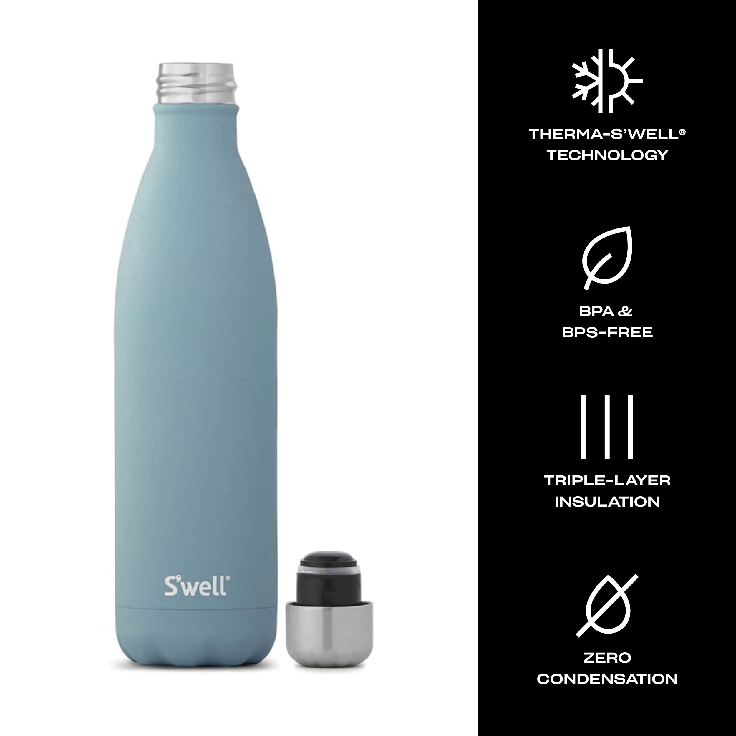 S'well Stainless Steel Water Bottle, 25oz, Aquamarine, Triple Layered Vacuum Insulated Containers Keeps Drinks Cold for 48 Hours and Hot for 24, BPA Free, Perfect for On the Go