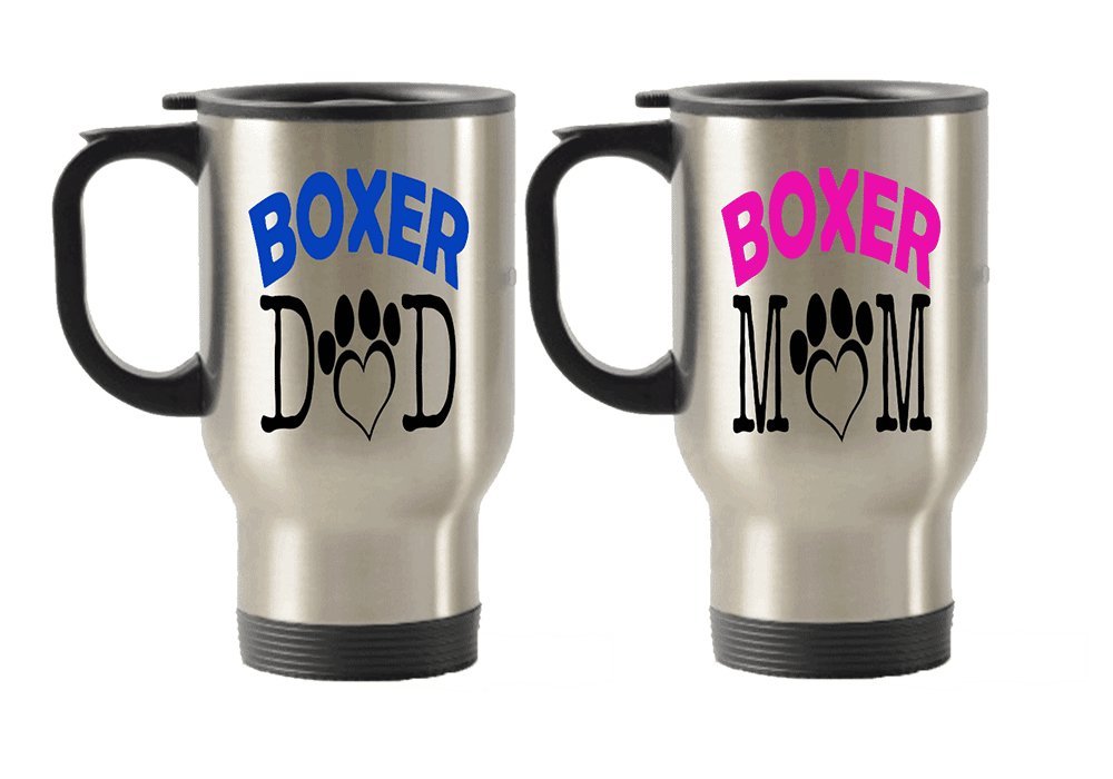 DogsMakeMeHappy Boxer Dad and mom dog gift idea Stainless Steel Travel Insulated Tumblers Mug (Couple)