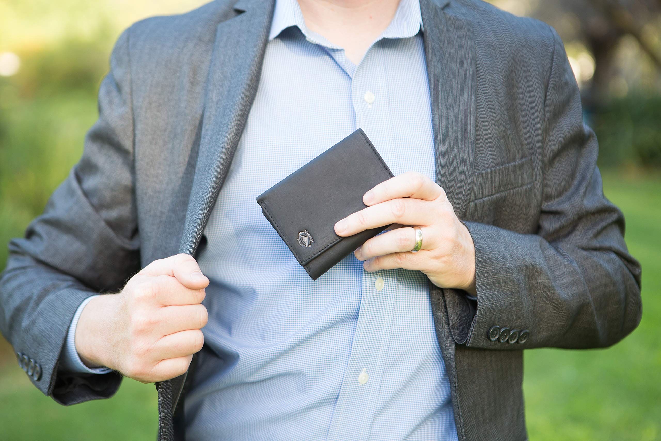 Stealth Mode Trifold RFID Blocking Leather Wallet for Men (Black)