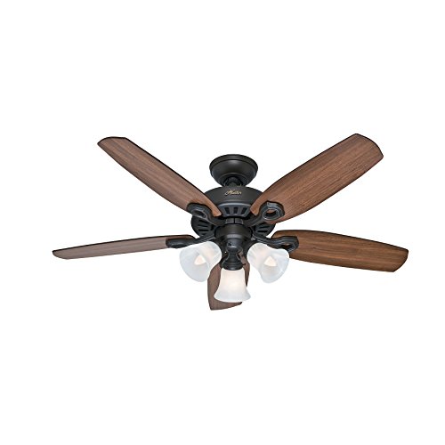 Hunter Fan 42 inch Traditional Snow White Ceiling Fan with Three-Light Fitter and Swirled Marble Glass, 5 Blade (Renewed) (New Bronze)