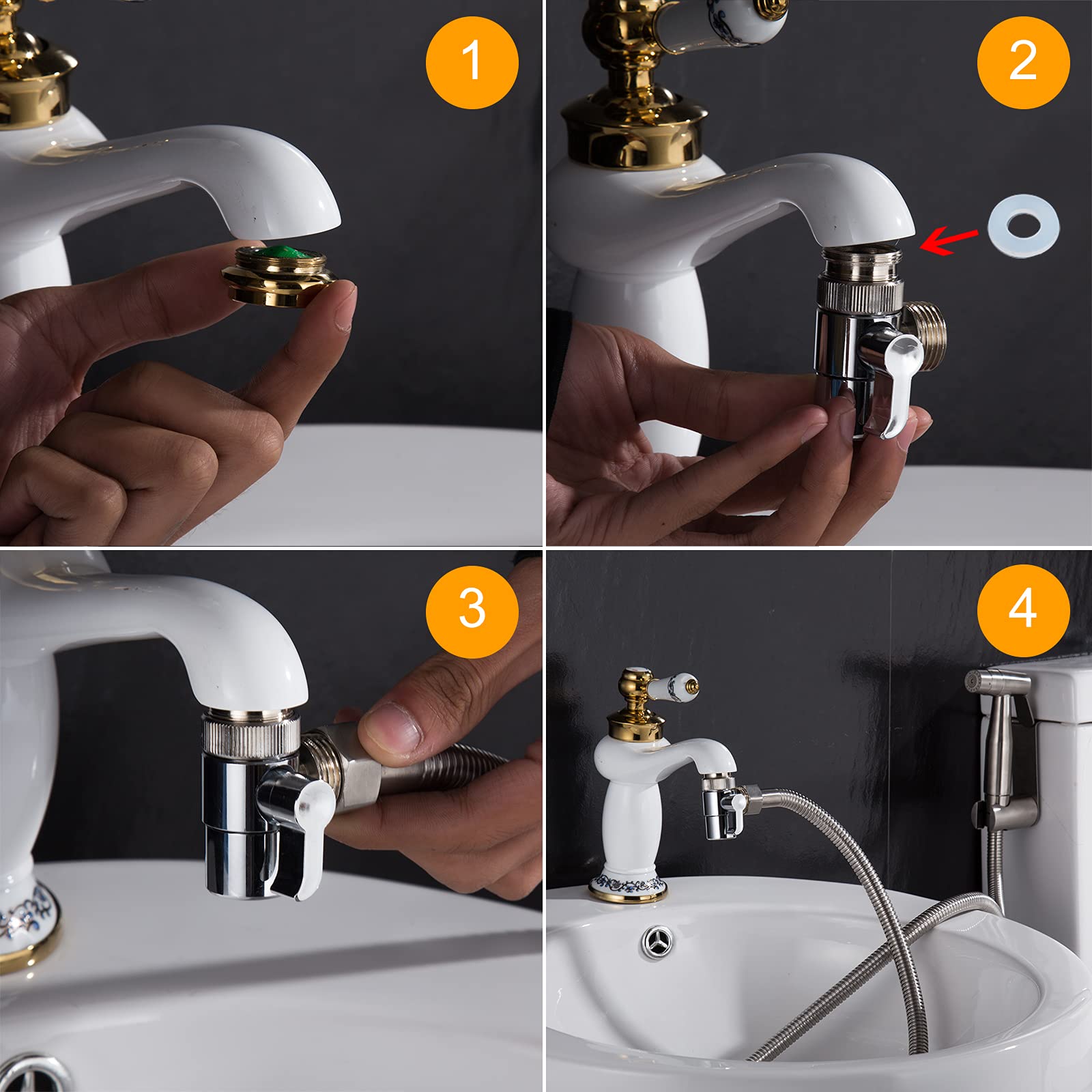 CIENCIA Brass Sink Faucet Diverter Valve to Sink Hose Sprayer,Faucet Splitter for Kitchen,Sink Faucet Replacement Part M22 x M24,SBA021